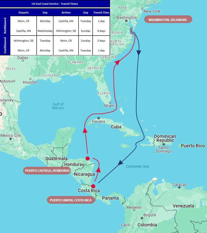 US East Coast Service Map